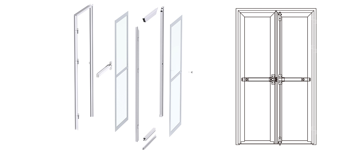 Double-Swing Glass Doors - Modern Laboratory Cleanroom Doors